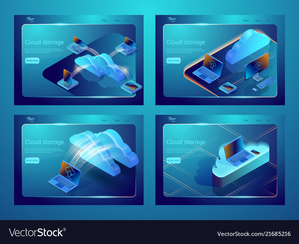 Set of isometric cloud data storage Royalty Free Vector