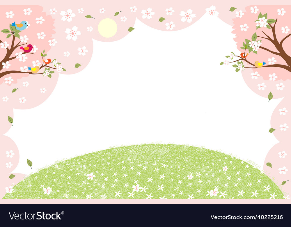 Spring landscape green field with cherry blossom Vector Image