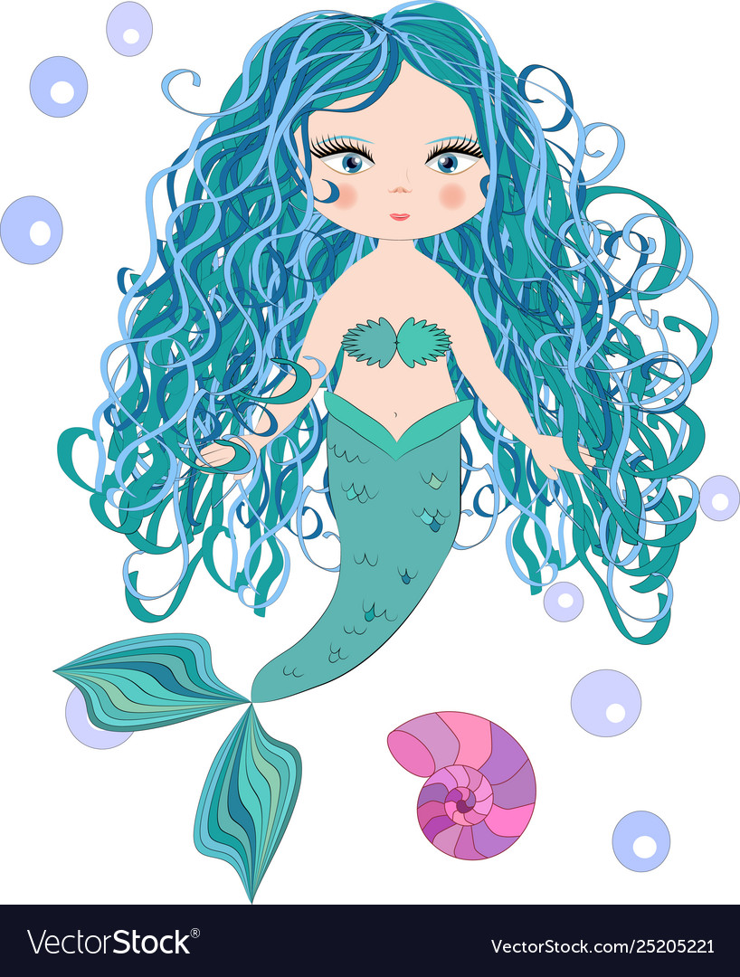 Cartoon beautiful little mermaid in a wreath Vector Image