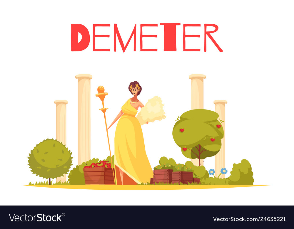Demeter cartoon composition Royalty Free Vector Image