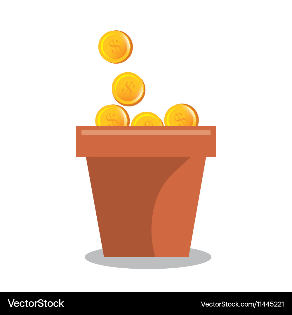 Garden pot of coins Royalty Free Vector Image - VectorStock