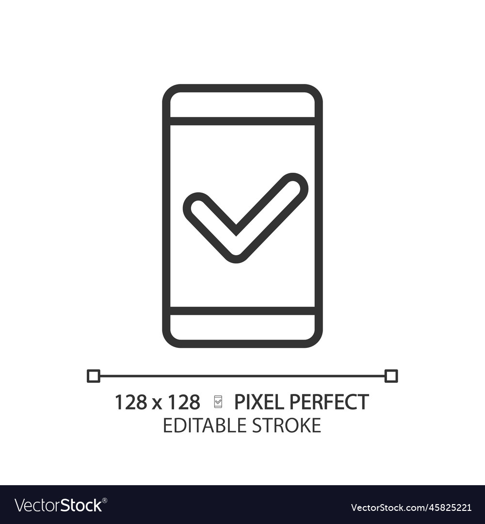 Mobile phone with check mark pixel perfect linear Vector Image