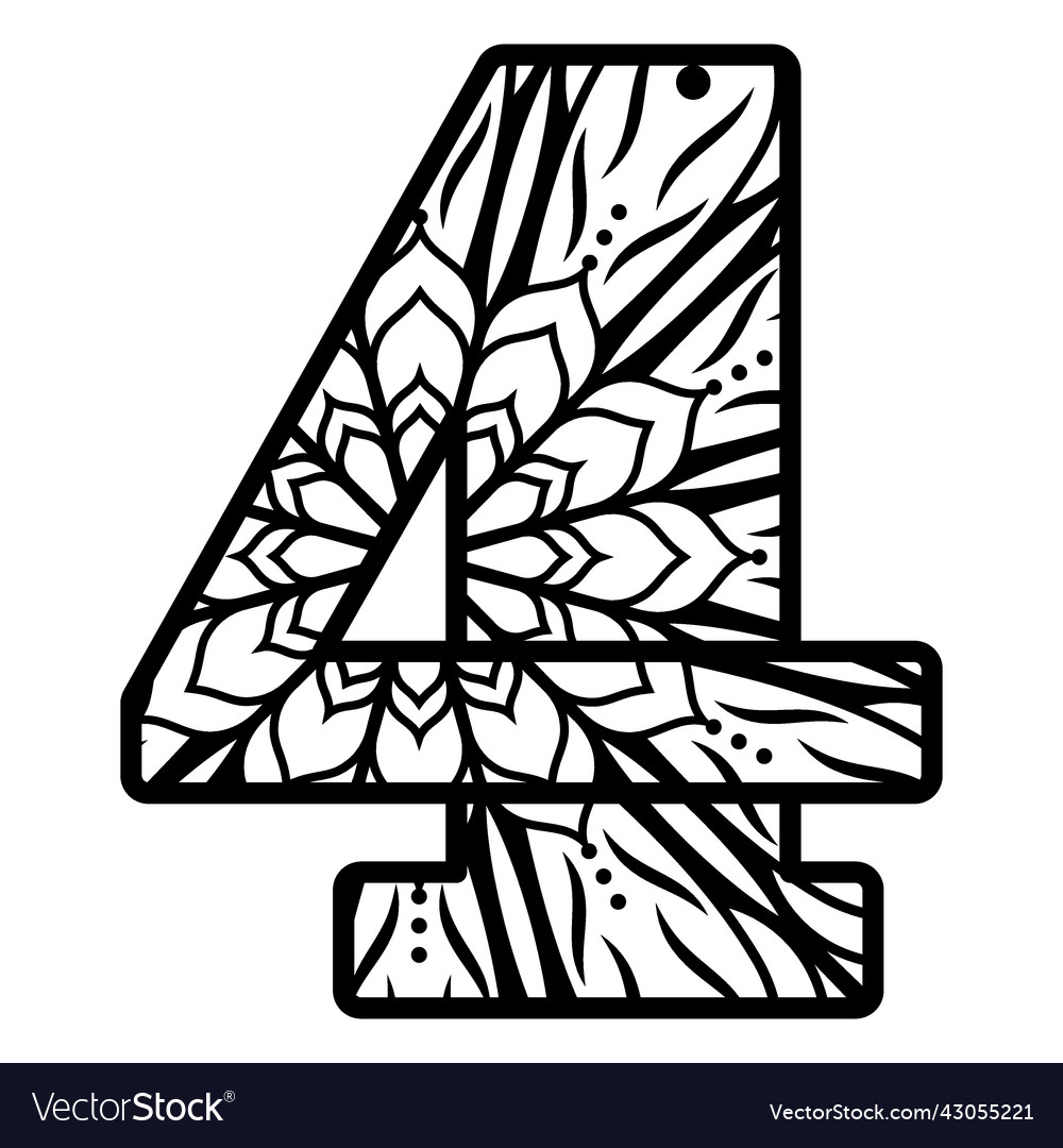 Printable number 4 mandala Royalty Free Vector Image