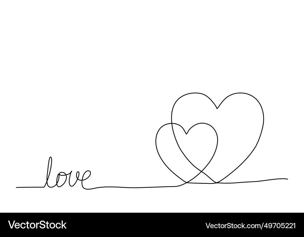 Two hearts and word love one line drawing Vector Image