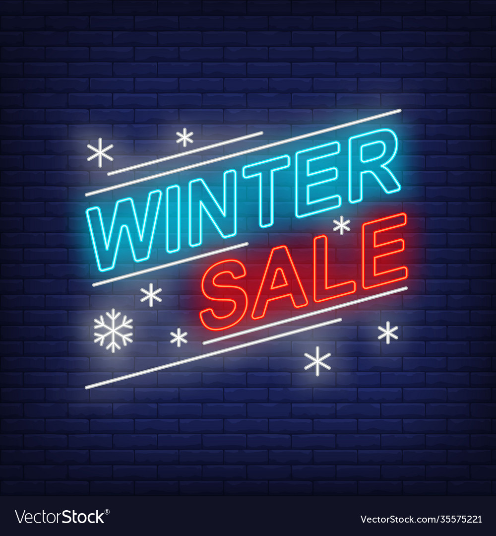 Winter sale and snowflakes neon sign Royalty Free Vector