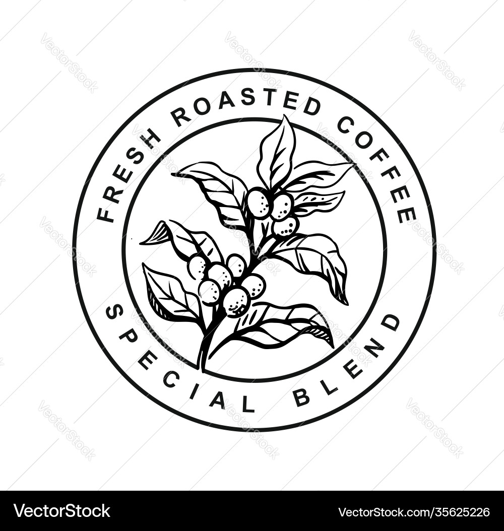 Coffee stamp with text and coffee branch Vector Image