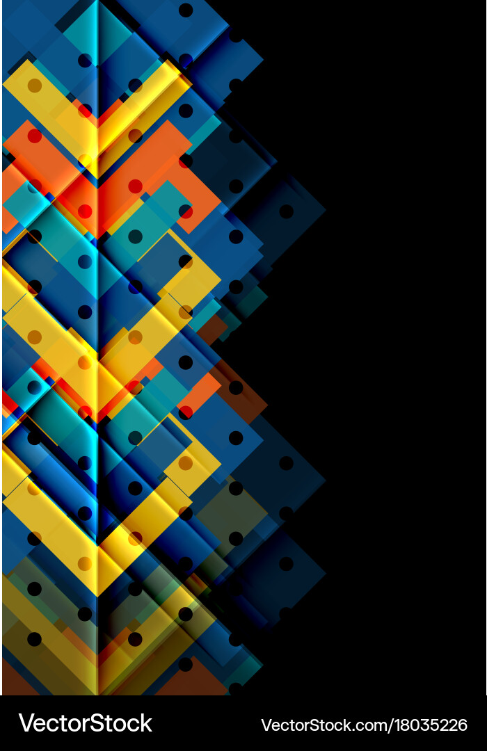 Colorful triangles and arrows on dark background Vector Image