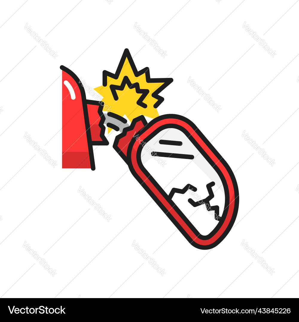 Cracked or broken vehicle wing mirror line icon Vector Image