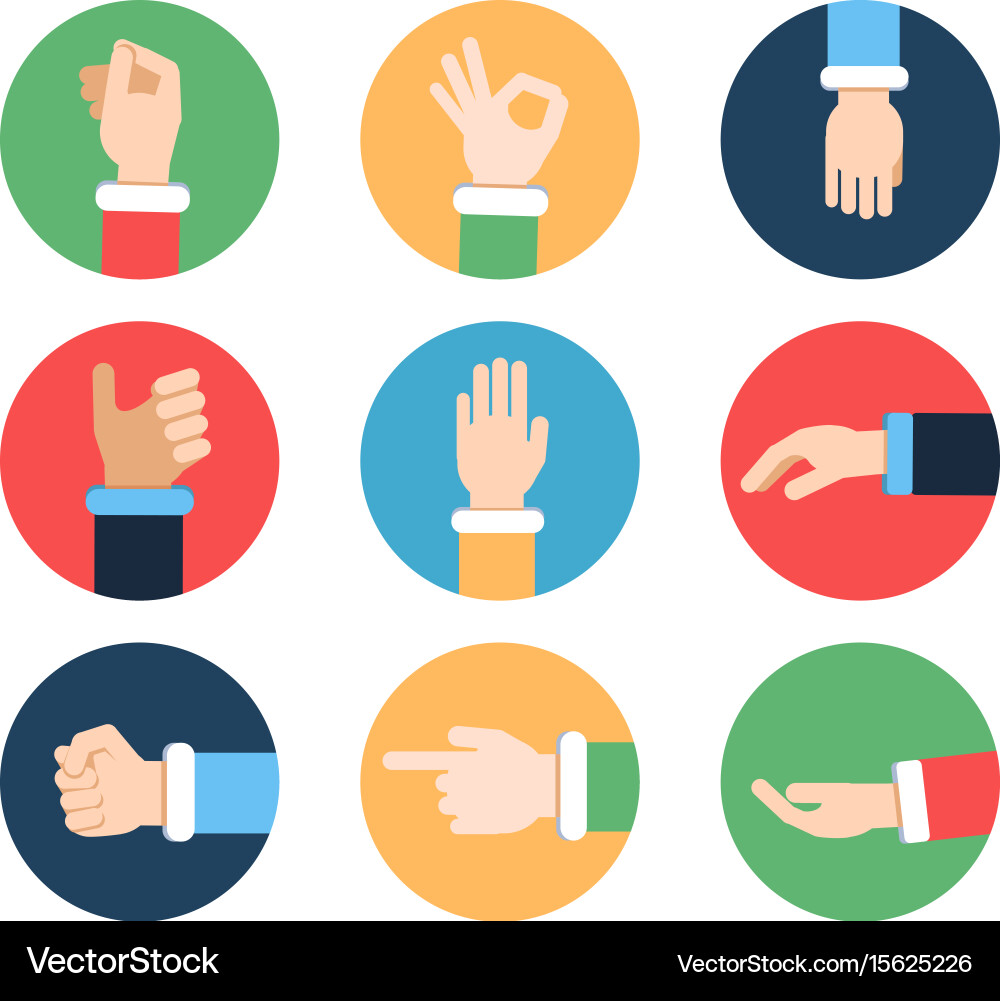 Different hands in action poses pictures Vector Image