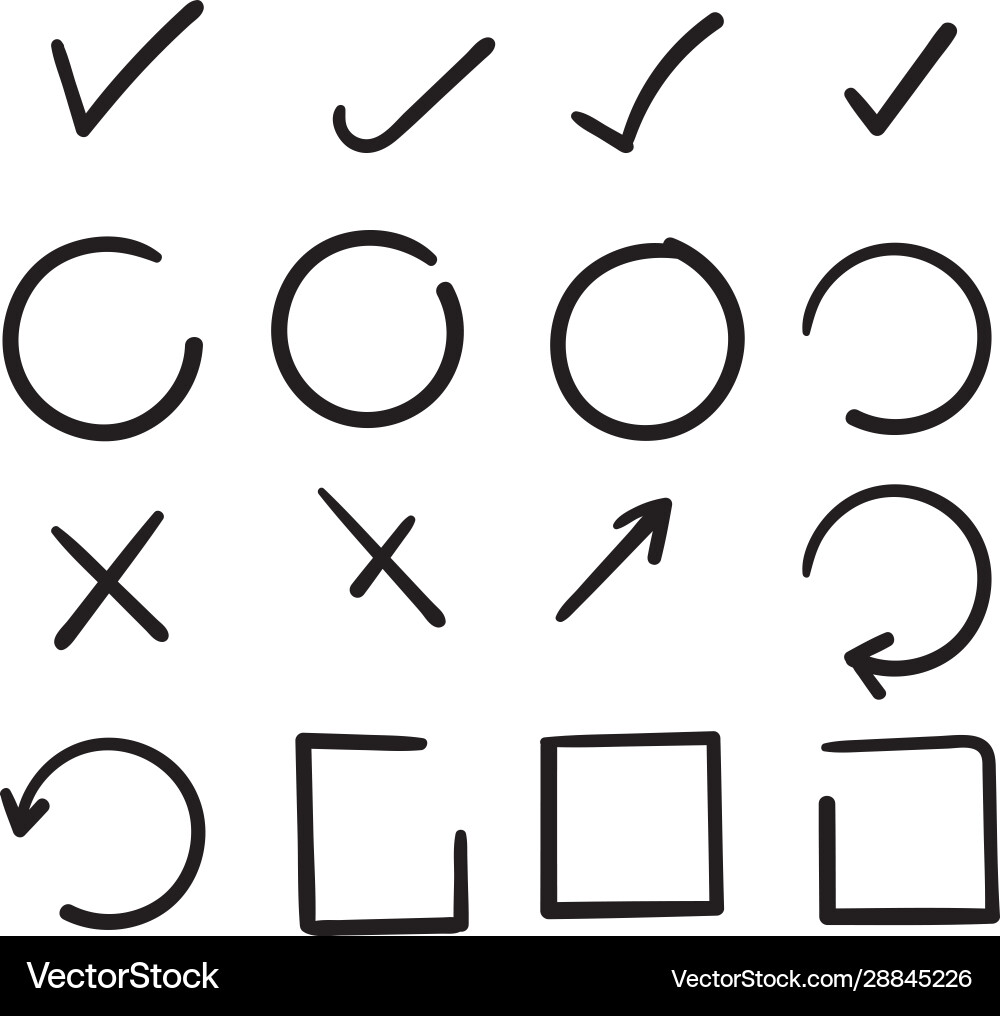 Doodle hand drawn check signs v mark Royalty Free Vector