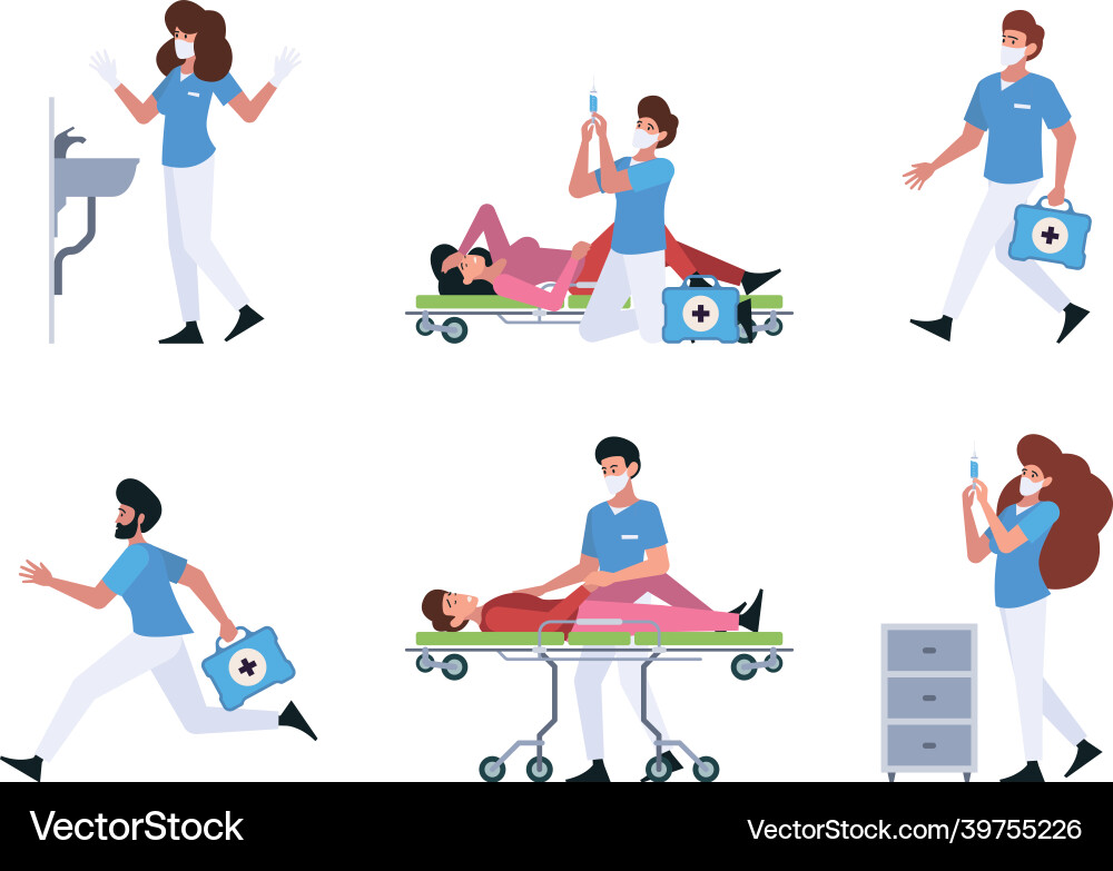 Emergency workers medical stuff victim people Vector Image