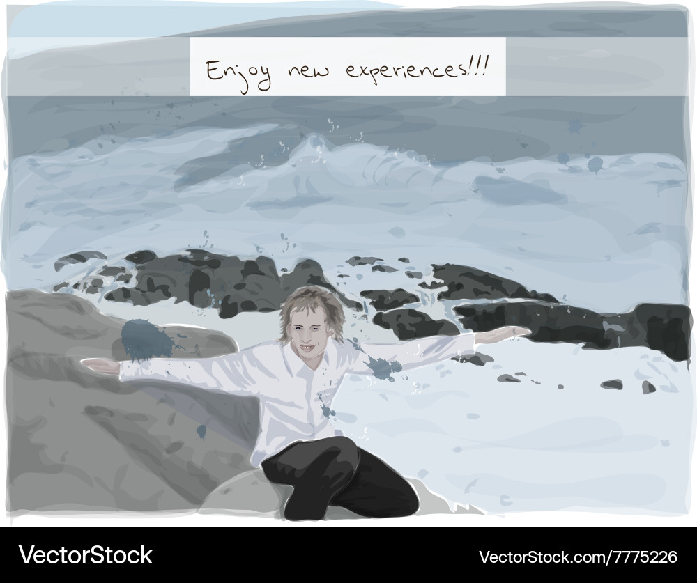 Hand drawing man enjoying nature Royalty Free Vector Image