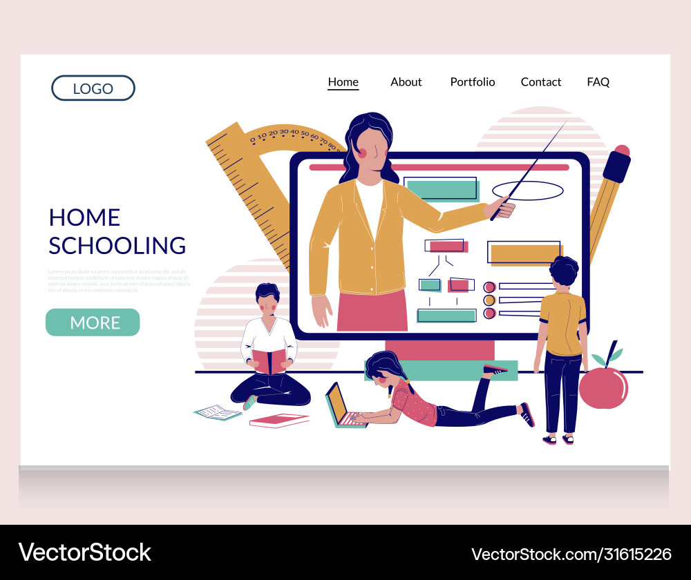 Home schooling website landing page Royalty Free Vector