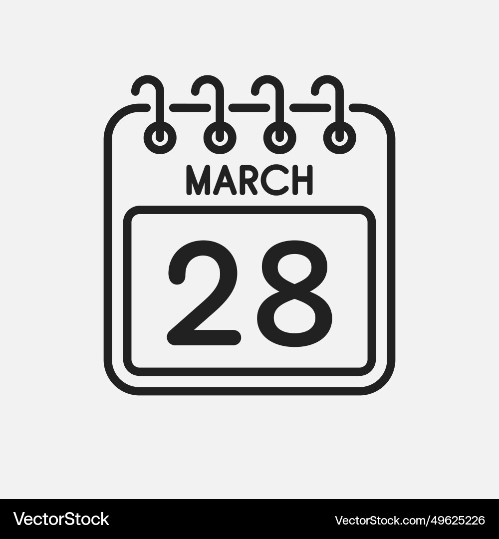 Icon page calendar day - 28 march Royalty Free Vector Image
