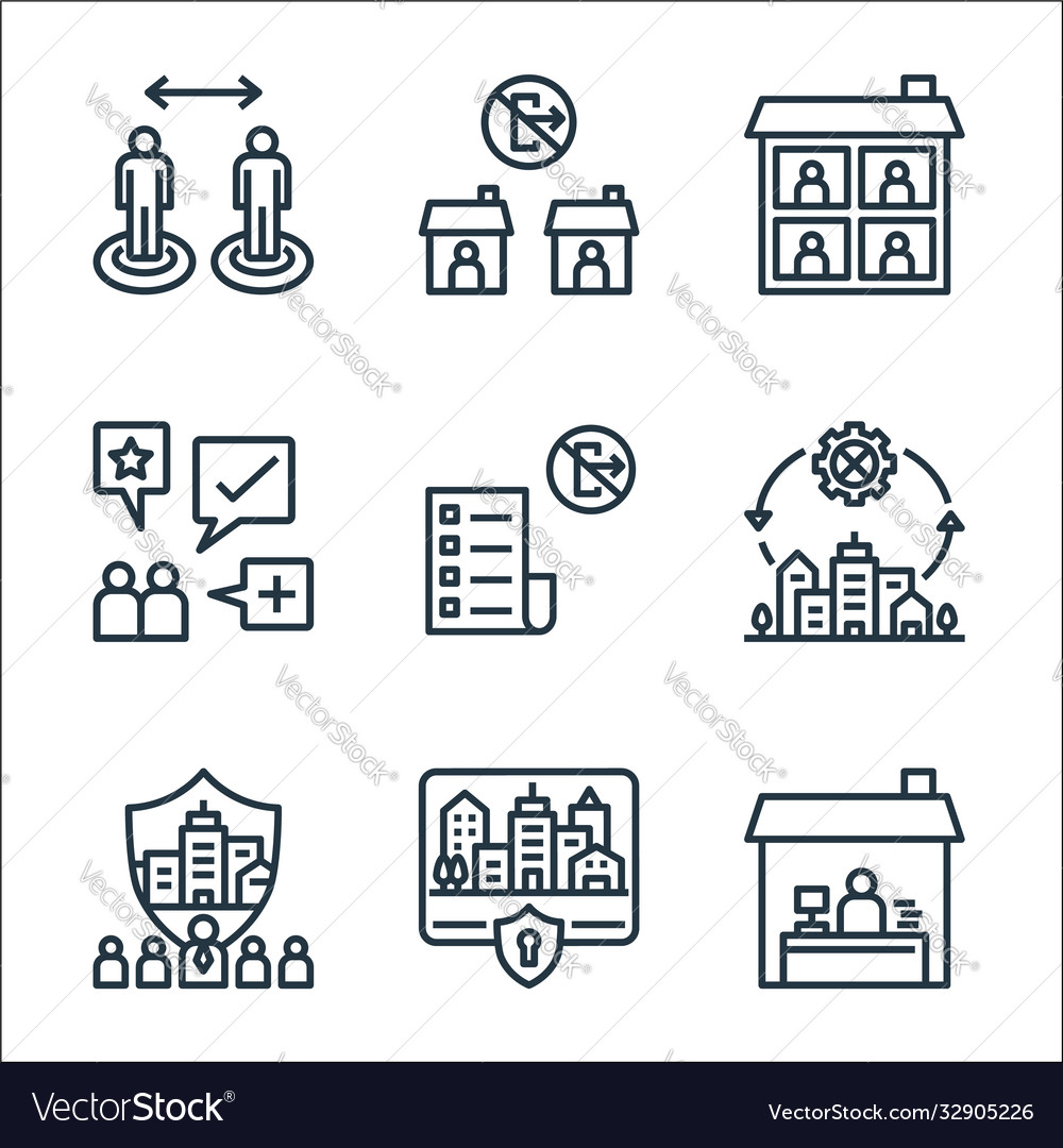 Lockdown line icons linear set quality line set Vector Image