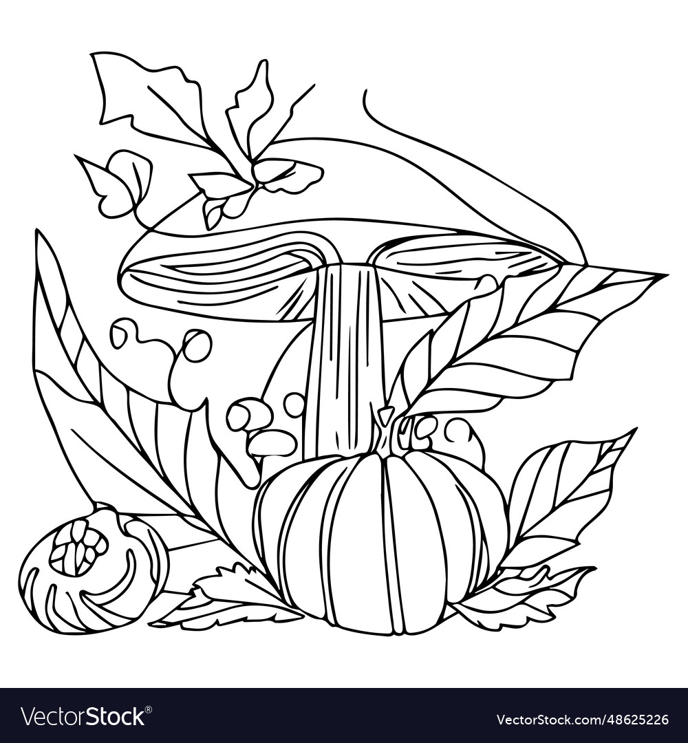 Mushroom in autumn happy fall coloring page hello Vector Image