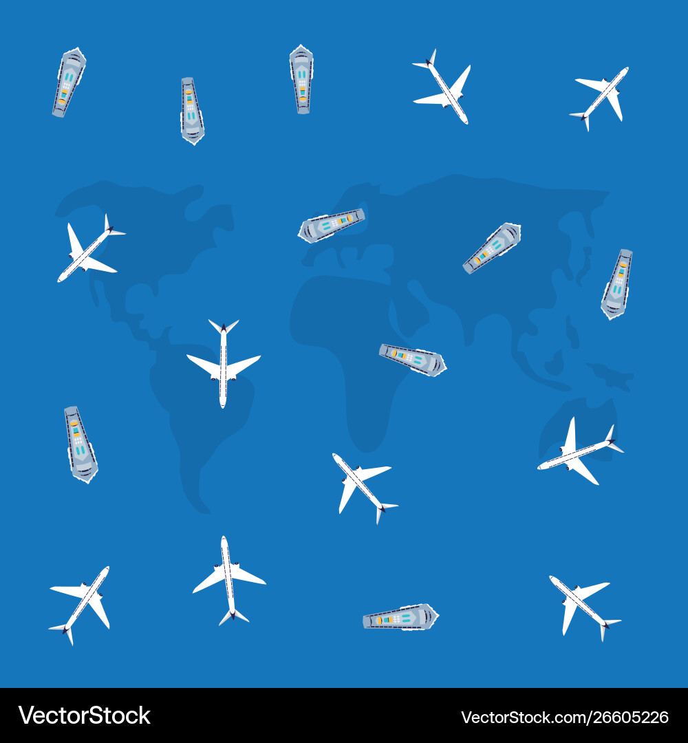 Pattern ship cruise boats with airplanes Vector Image