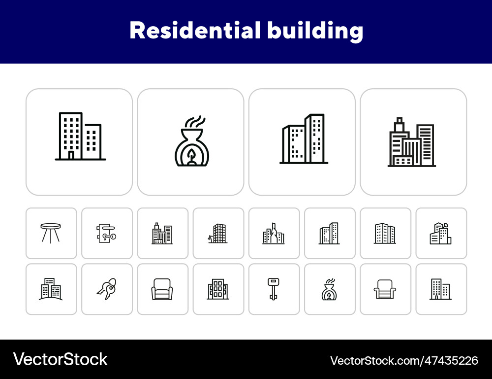 Residential building icons Royalty Free Vector Image
