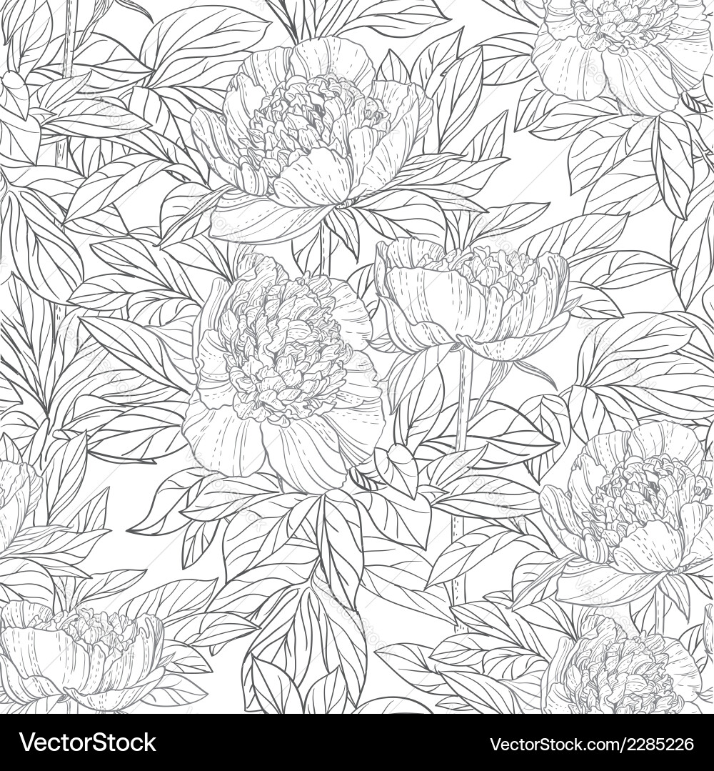 Seamless pattern of flowers peonies black Vector Image