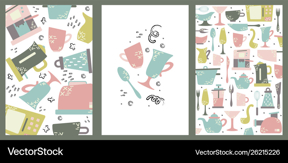 Set hand drawn cards with kitchen appliances Vector Image