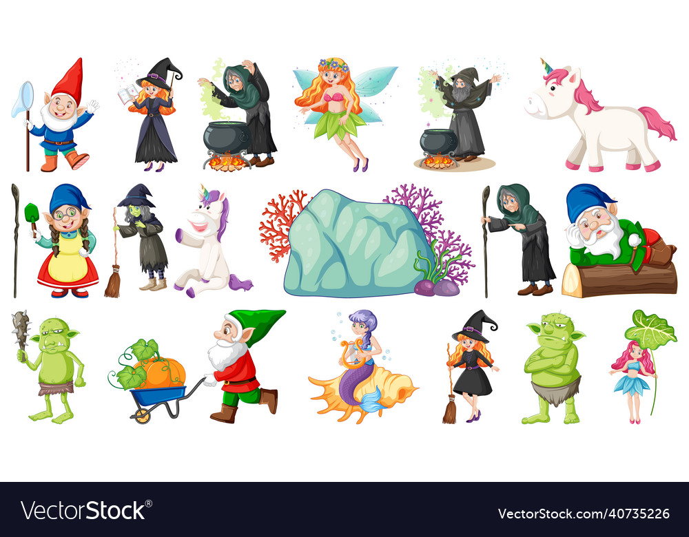 Set of fantasy fairy tale characters and elements Vector Image