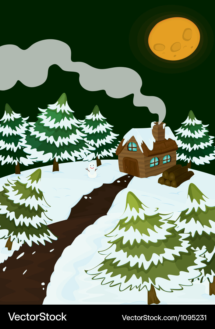 House in nature covered with snow Royalty Free Vector Image