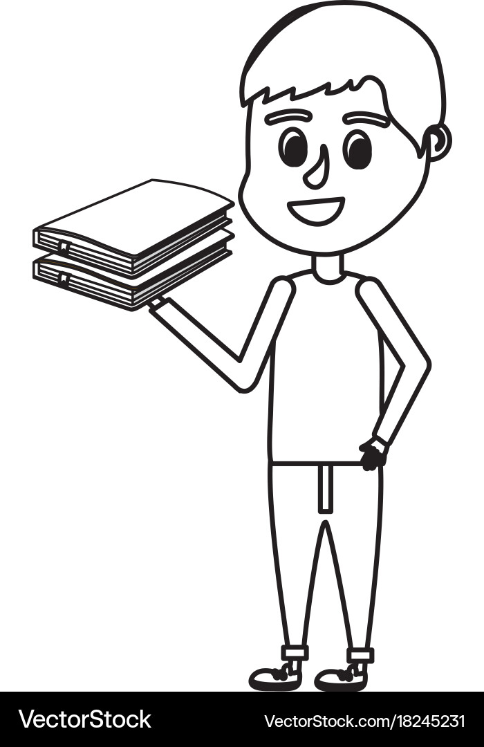 Line boy with hairstyle design and school tool Vector Image