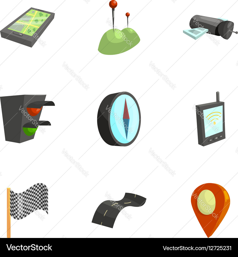 Location position icons set cartoon style Vector Image