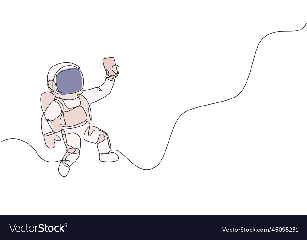 One Continuous Line Drawing Of Cosmonaut Vector Image