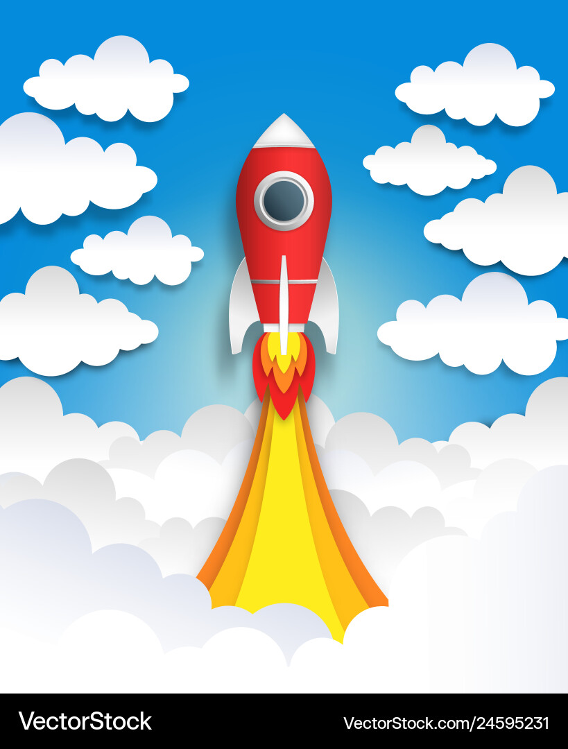 Paper cut rocket origami space art flat cartoon Vector Image