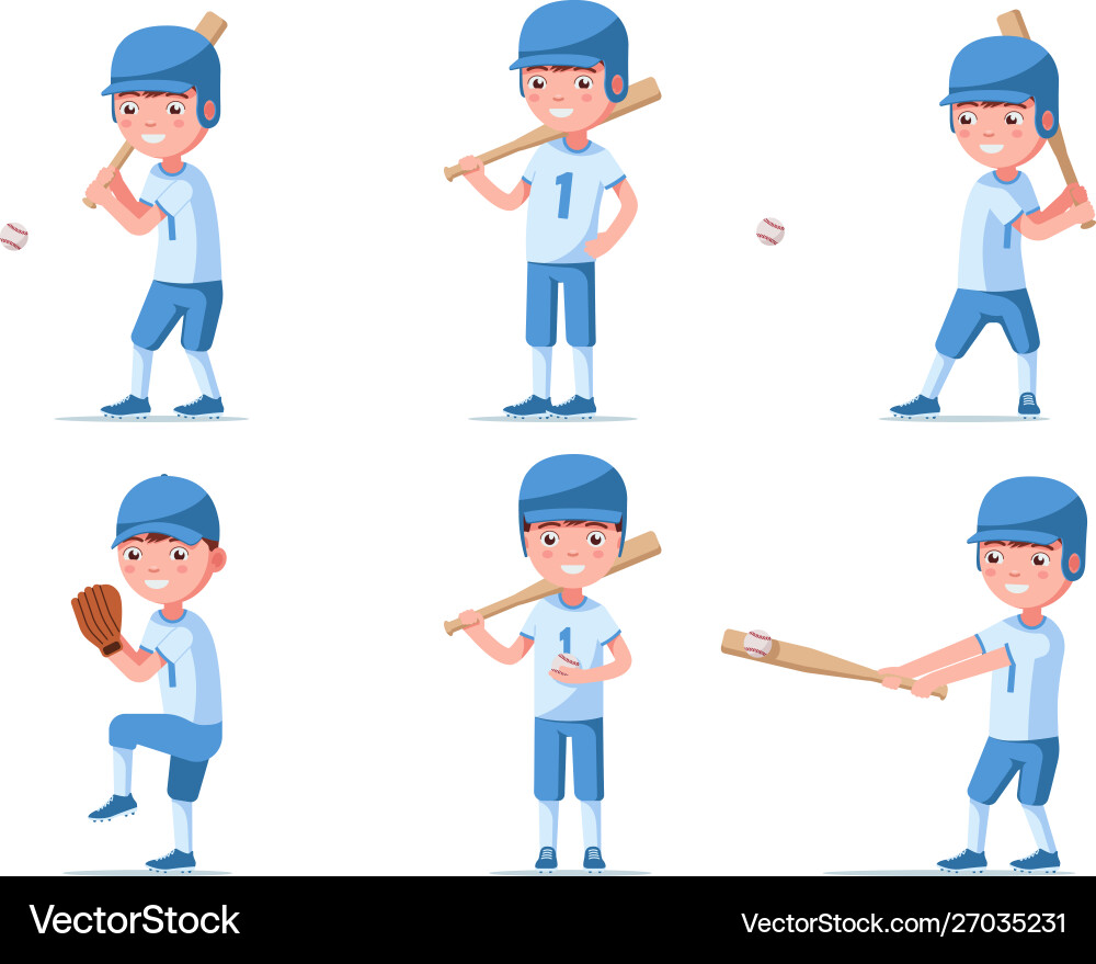 Set boy baseball player in sports uniform Vector Image
