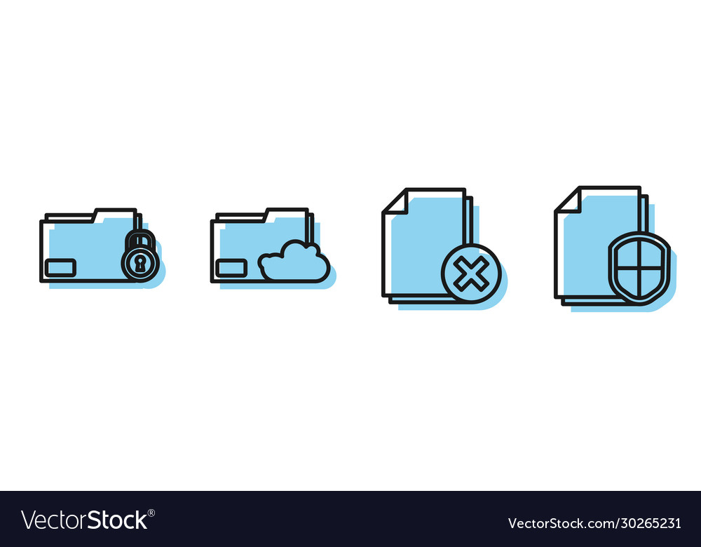 Set Line Delete File Document Folder And Lock Vector Image