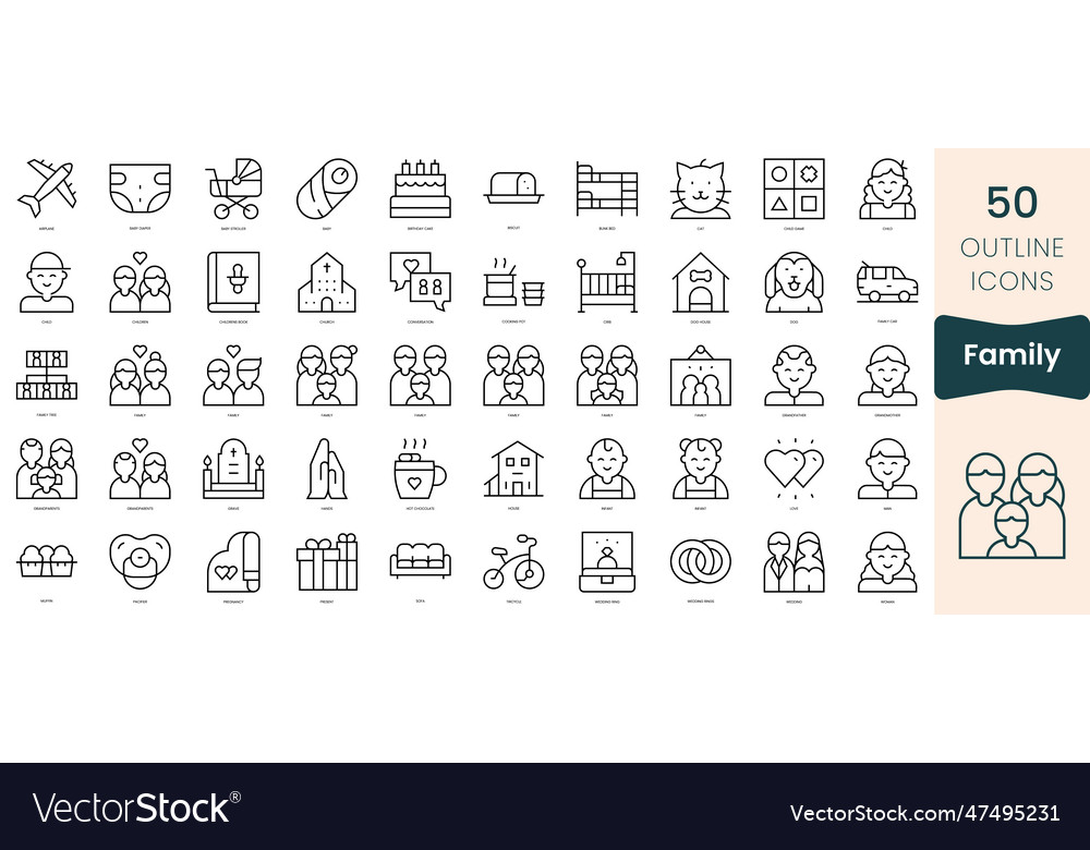 Set of family icons thin linear style icons pack Vector Image