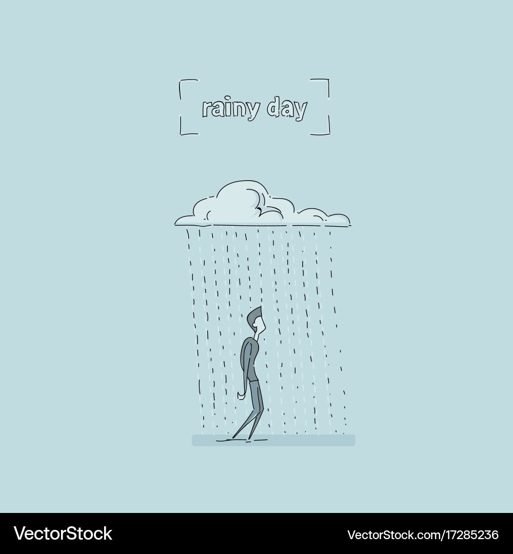 Business man standing under rain cloud rainy day Vector Image