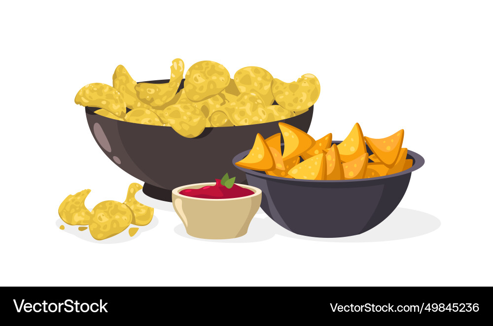 Cartoon chips in bowl yellow crispy fried potato Vector Image