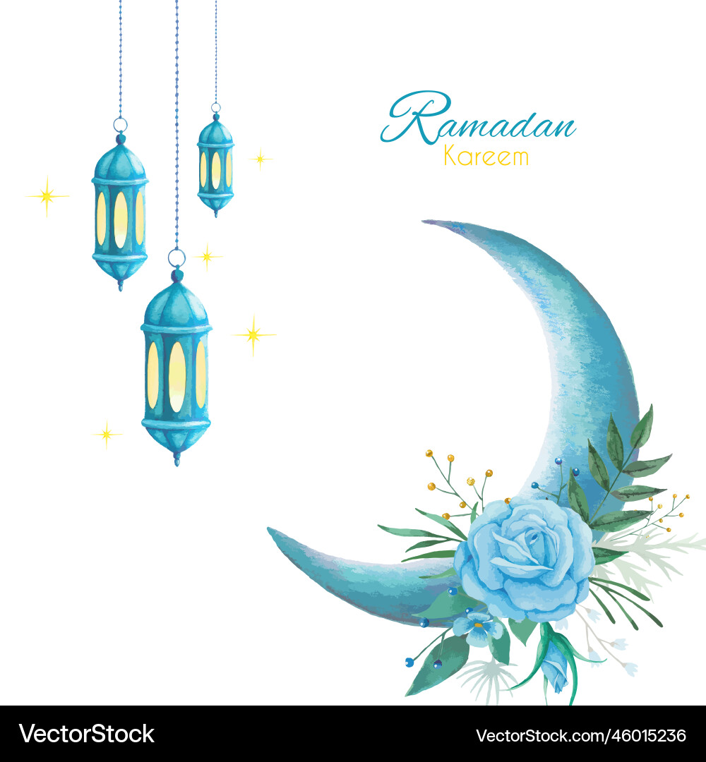 Crescent moon watercolor ramadan greetings design Vector Image
