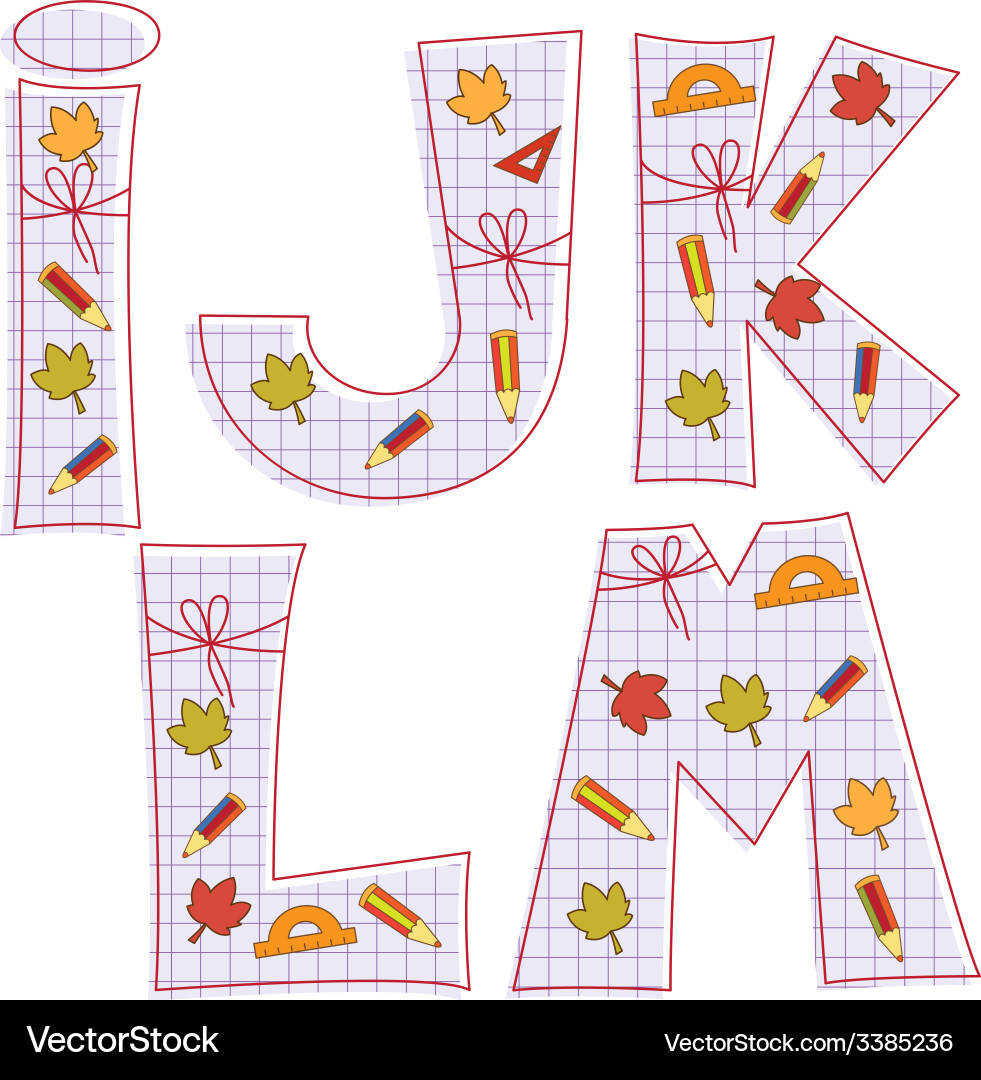 Sheet alphabet letter i j k l m Royalty Free Vector Image