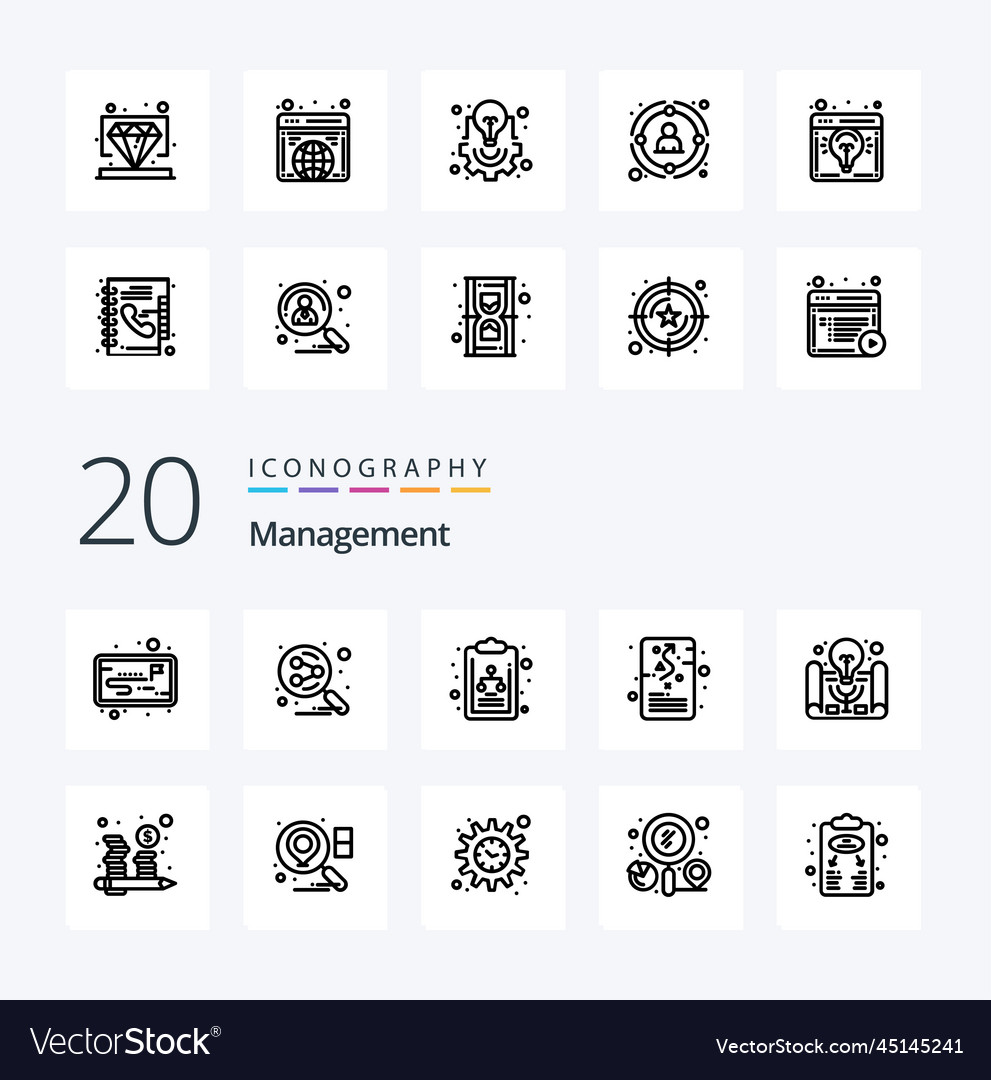 20 management line icon pack like project idea Vector Image
