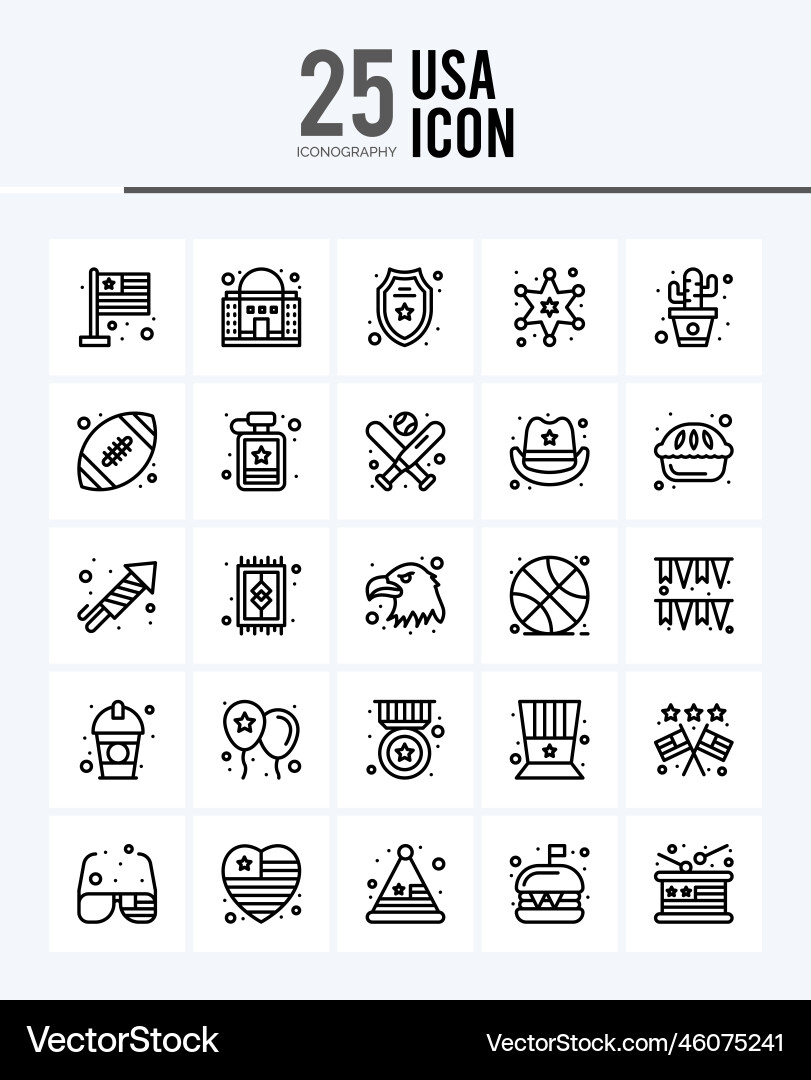 25 usa outline icons pack Royalty Free Vector Image