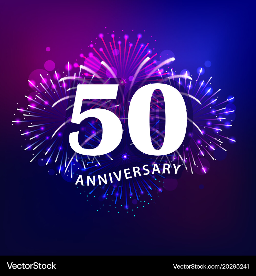 50 anniversary text with colorful fireworks Vector Image