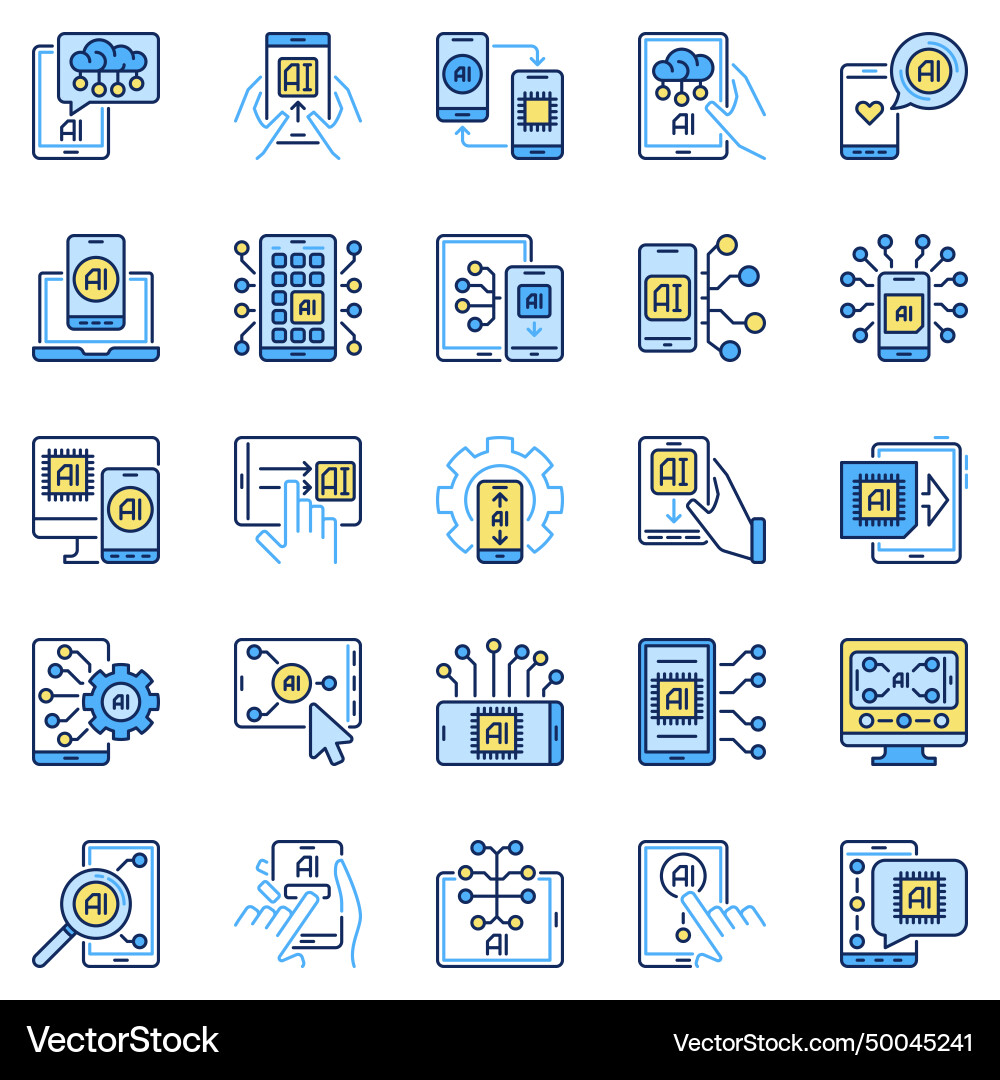 Ai smartphone colored icons set smart phone Vector Image