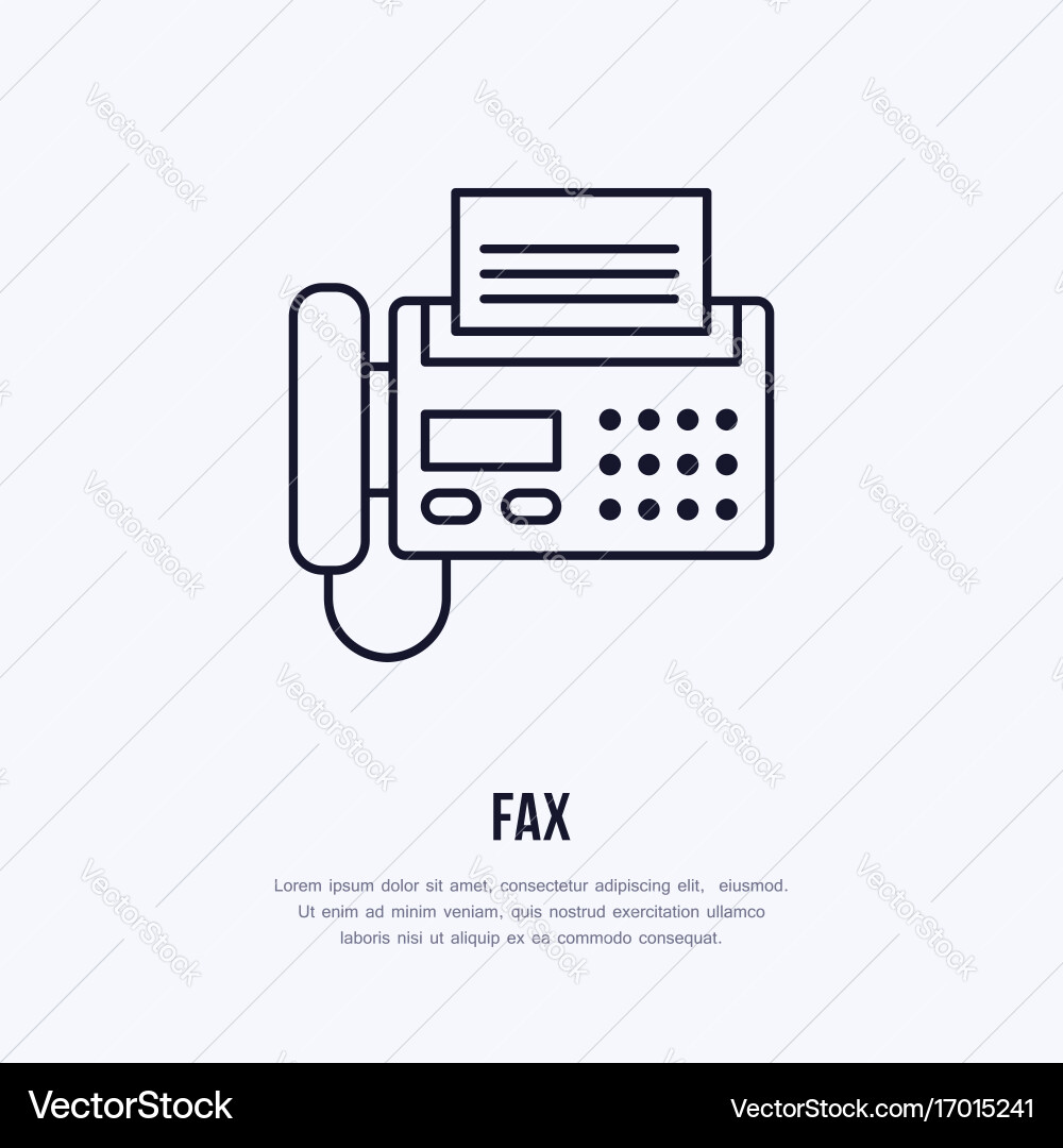 Fax phone with paper page flat line icon wireless Vector Image
