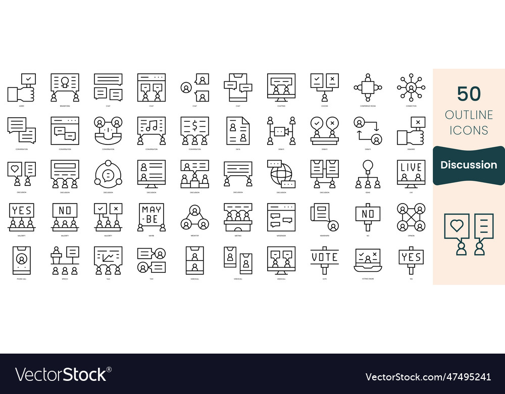 Set of discussion icons thin linear style icons Vector Image
