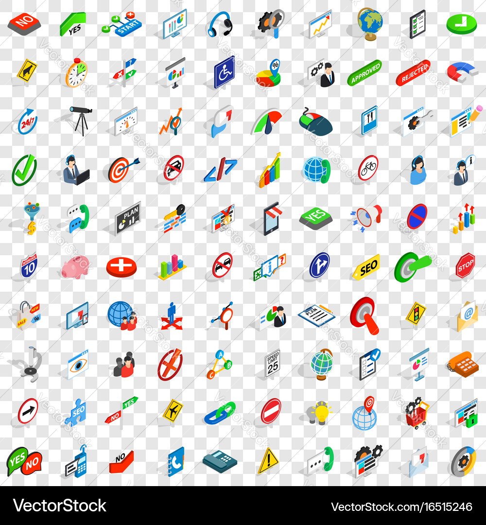 100 search icons set isometric 3d style Royalty Free Vector
