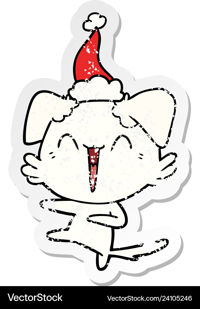 Happy dancing dog distressed sticker cartoon Vector Image