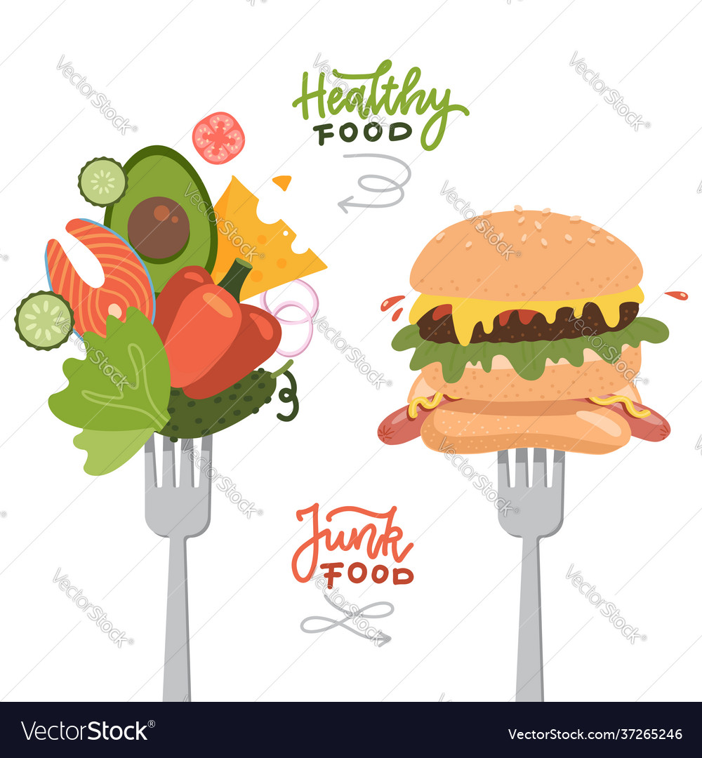 Healthy vs. Junk Food Choice Royalty Free Vector Image