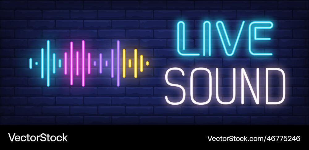 Live sound neon text with sound wave Royalty Free Vector
