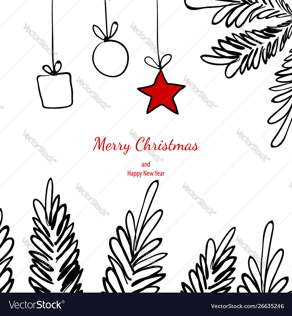 Merry christmas doodle card simple frame gift Vector Image