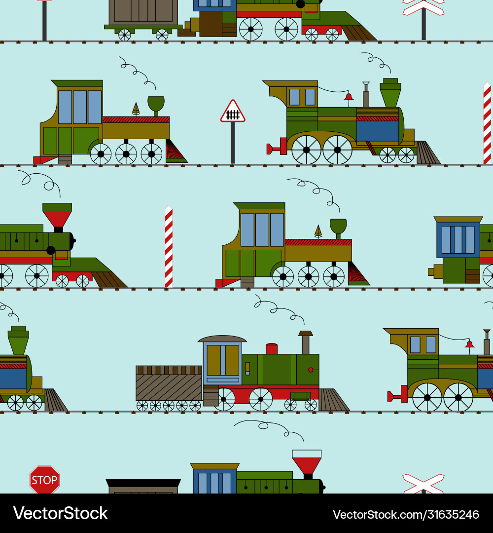 Seamless vintage funny train on a blue background Vector Image
