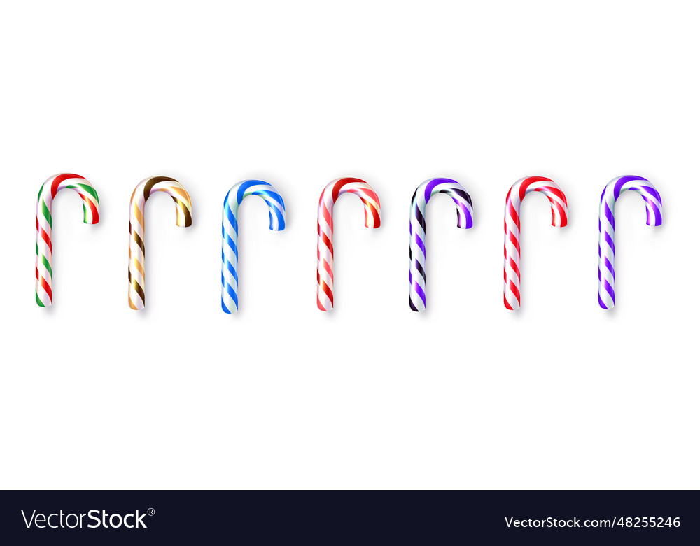 Set of realistic colorful candy canes Royalty Free Vector